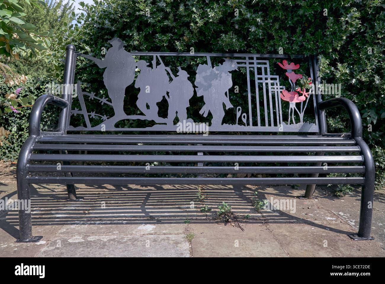 Remembrance Day Bench commemorating with WW1,WW2 soldiers and red poppy ...