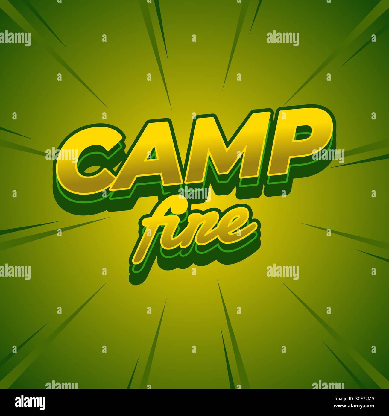 Bold green and yellow text reading CAMP fine with a radial burst ...
