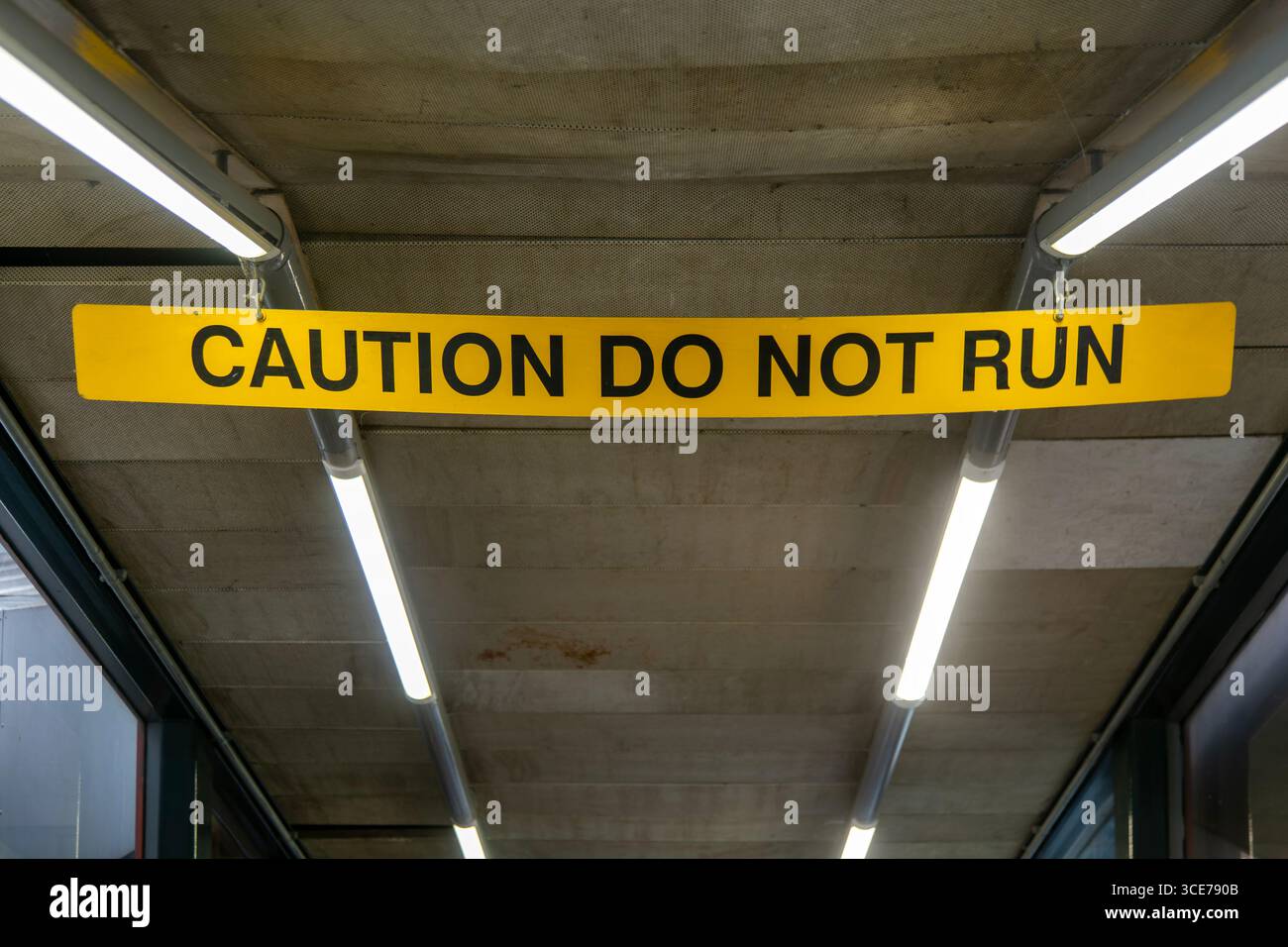 Caution Do Not Run passenger safety notice on railway station staircase ...