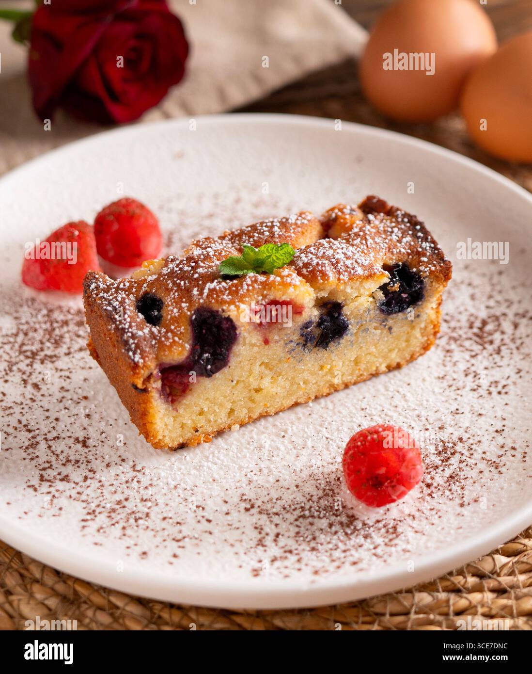 Frangipane tart with red berries. Traditional Italian recipe Stock ...