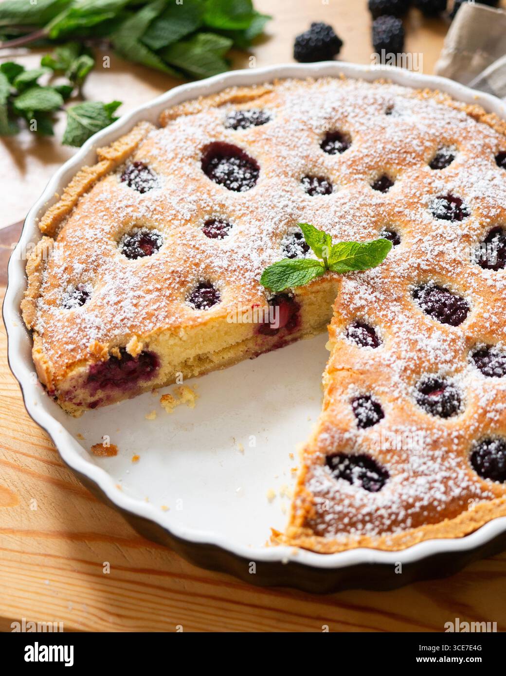 Frangipane tart with raspberries. Traditional Italian recipe Stock ...