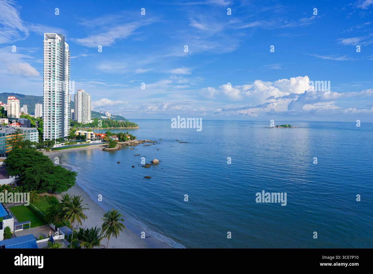 Penang skyline and beach on the Malacca Straits, Penang, Malaysia Stock ...