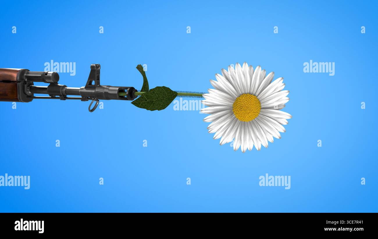 Flower in the Gun A Concept of Peace Over Violence Stock Photo - Alamy