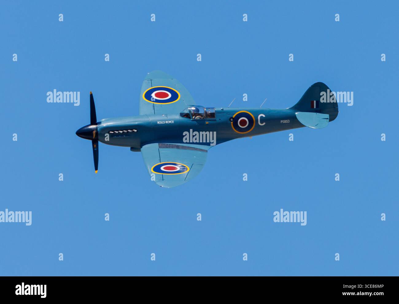A Spitfire Aircraft owned by Rolls Royce displays at RAF Waddington ...