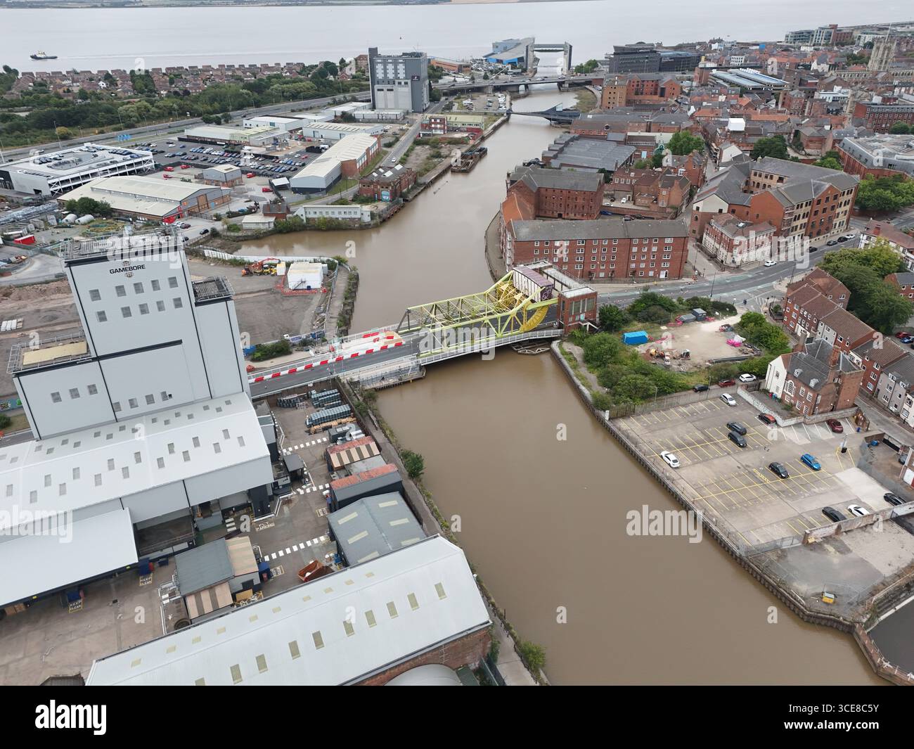 aerial view of Drypool Bridge, bridge over the river Hull, Scherzer ...