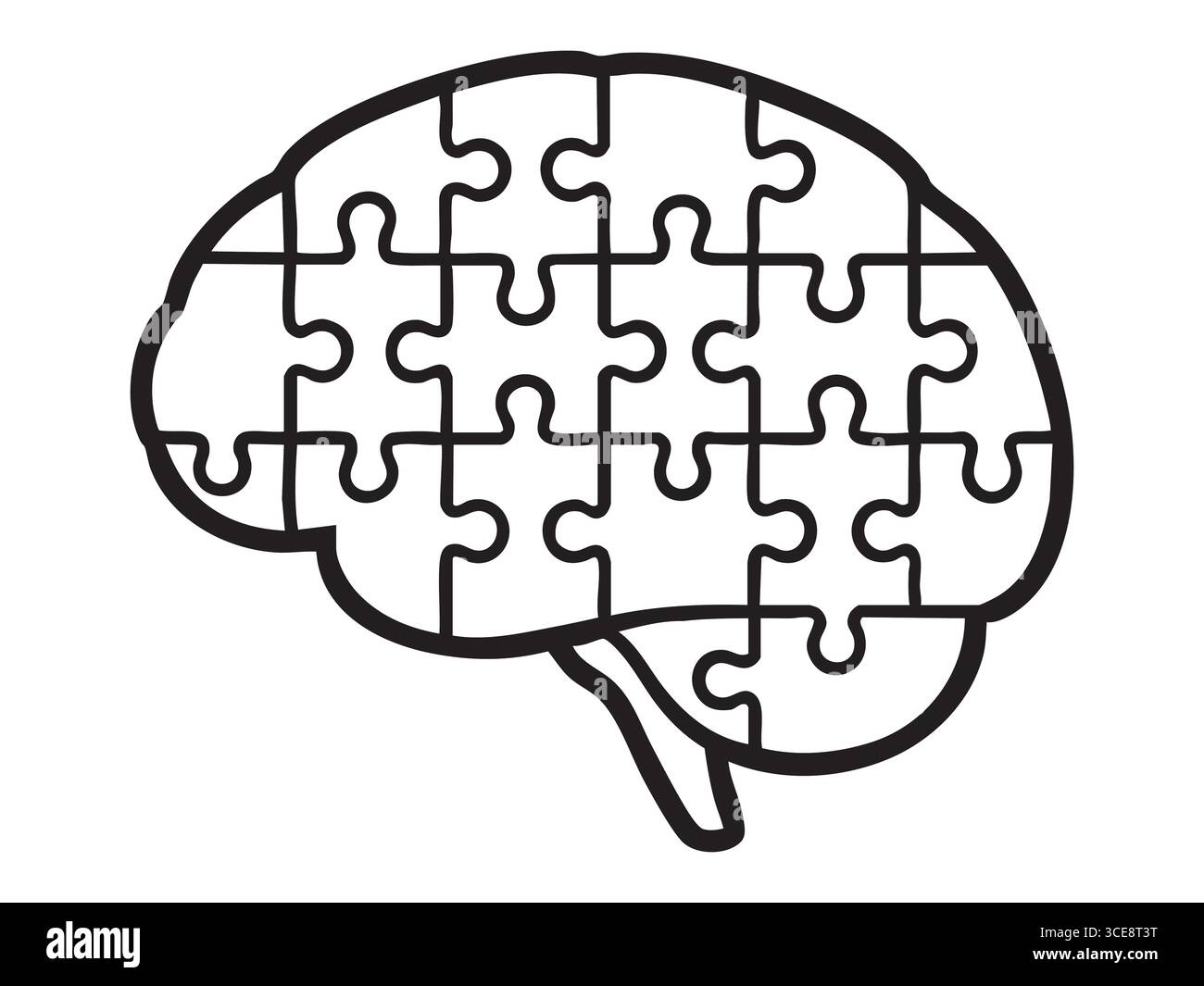 Black outline of brain shaped puzzle piece design isolated on white ...