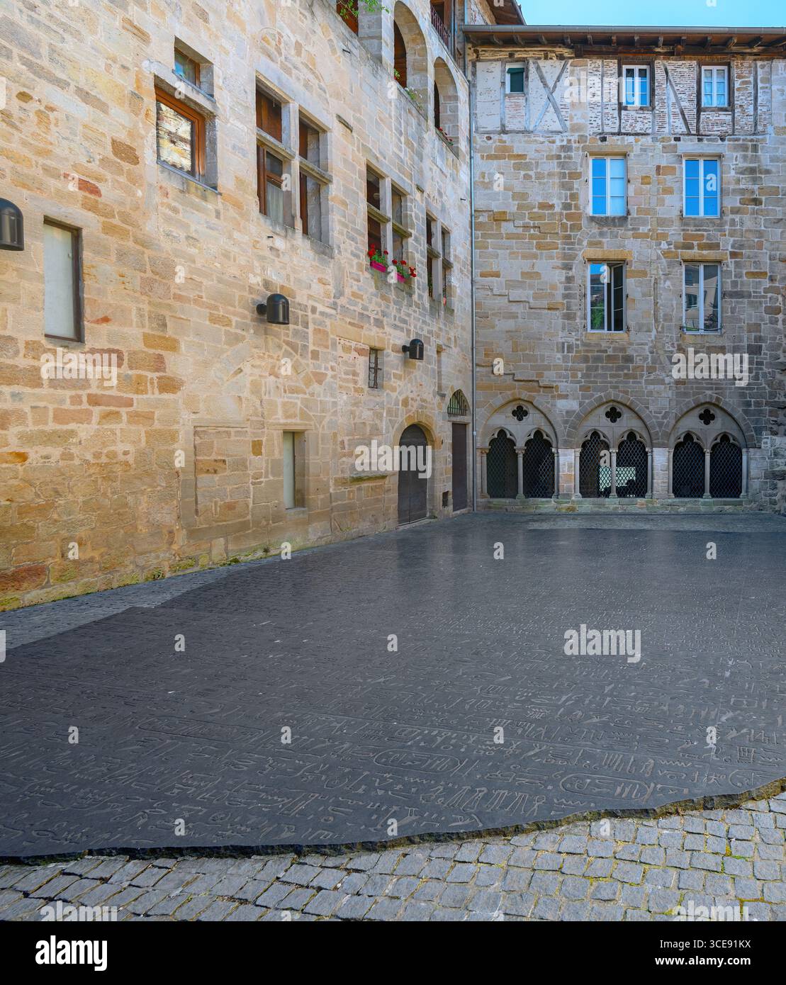 Courtyard with an enlarged replica of the famous Rosetta Stone on the ...