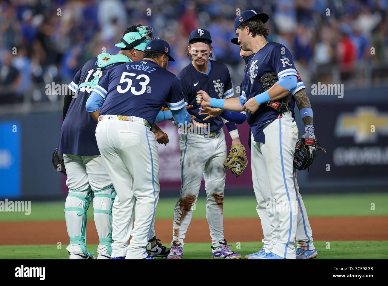 August 15, 2025: Kansas City Royals players react after their win over ...
