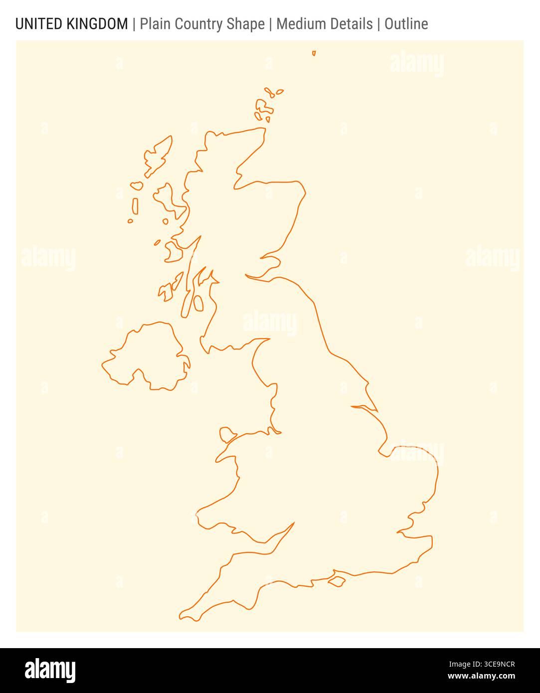 United Kingdom plain country map. Medium details. Outline style. Shape ...