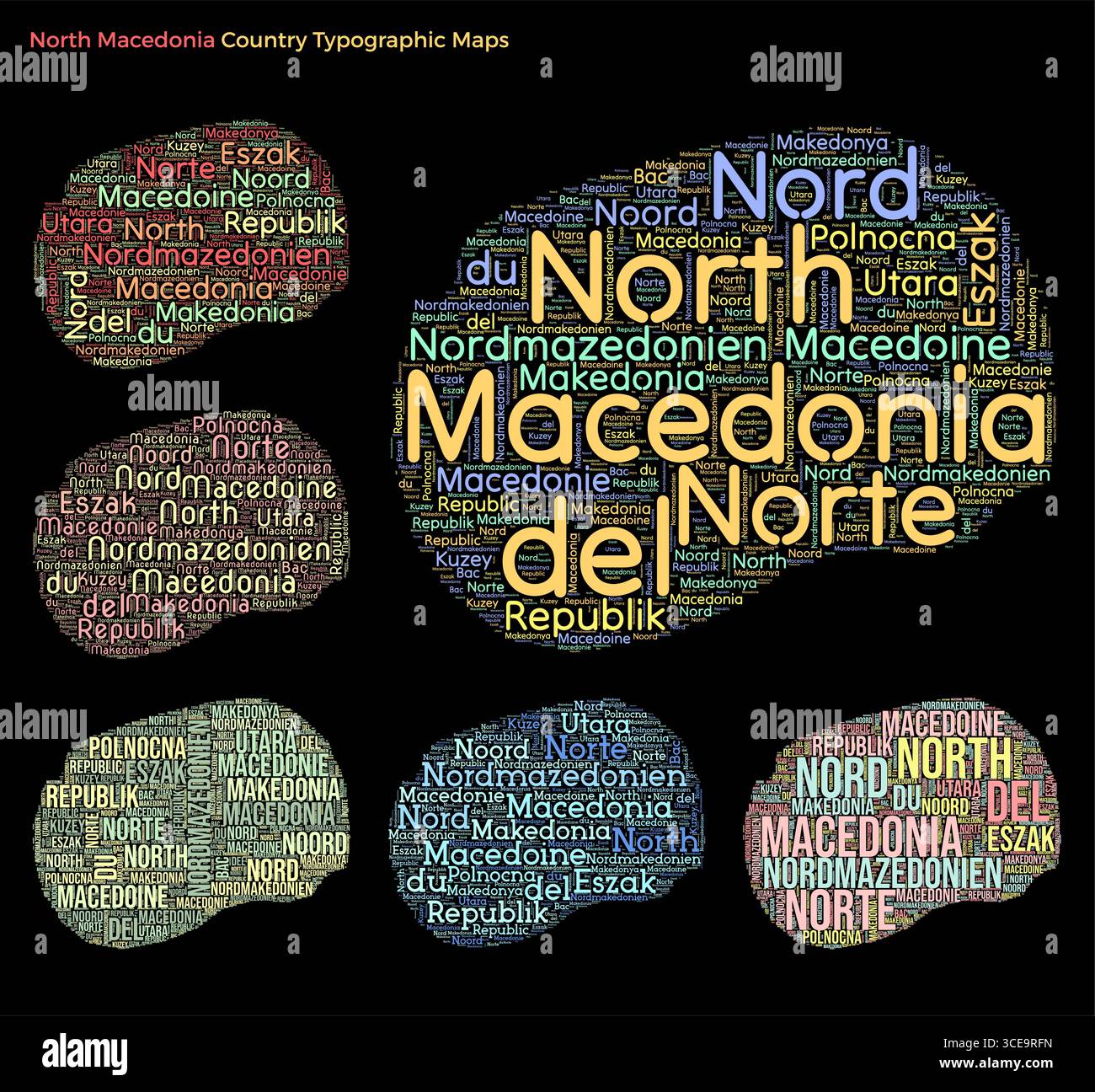 Macedonia. Set of typography style country illustrations. Macedonia map ...