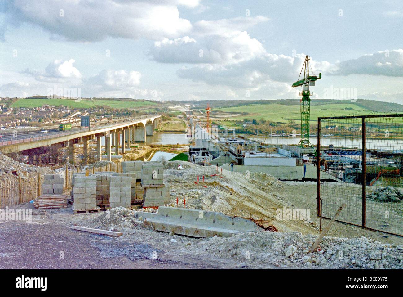 Construction underway of the Medway Viaduct on the Channel Tunnel Rail ...