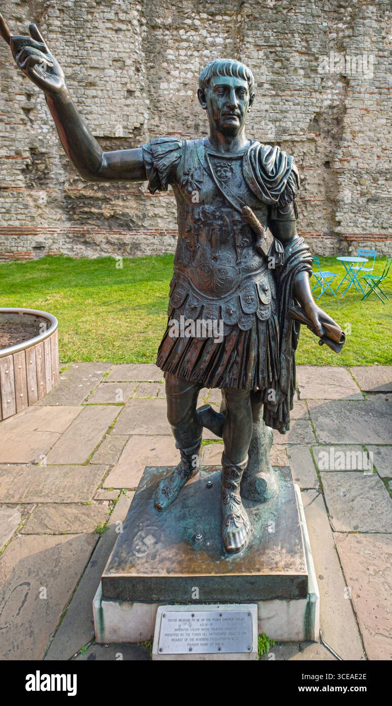 Statue of Roman Emperor Trajan with fragment of the original 3rd ...