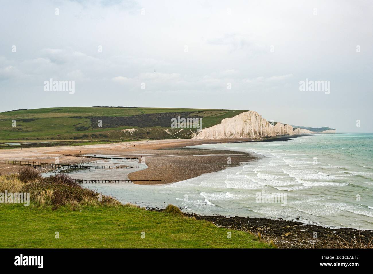 The Seven Sisters Cliffs and Cuckmere Haven Beach seen from the Seaford ...