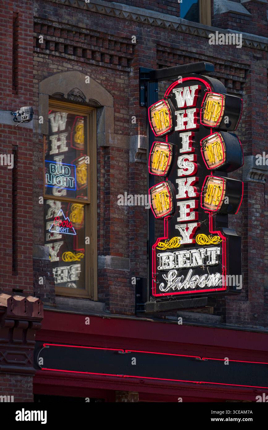 Neon sign for Whiskey Bent Saloon on lower Broadway renowned ...