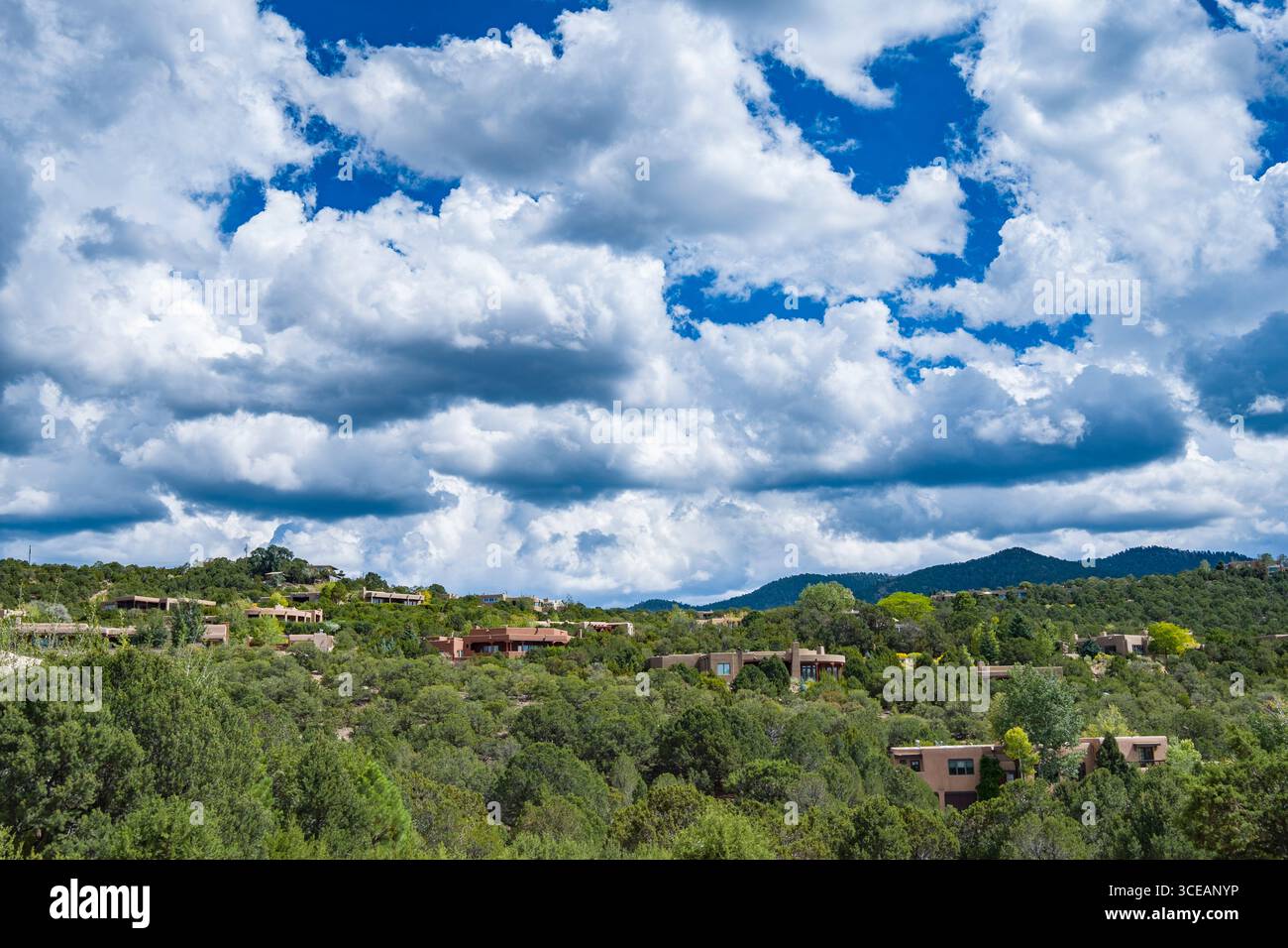 Luxury homes set among trees on hillside above Santa Fe, Santa Fe ...