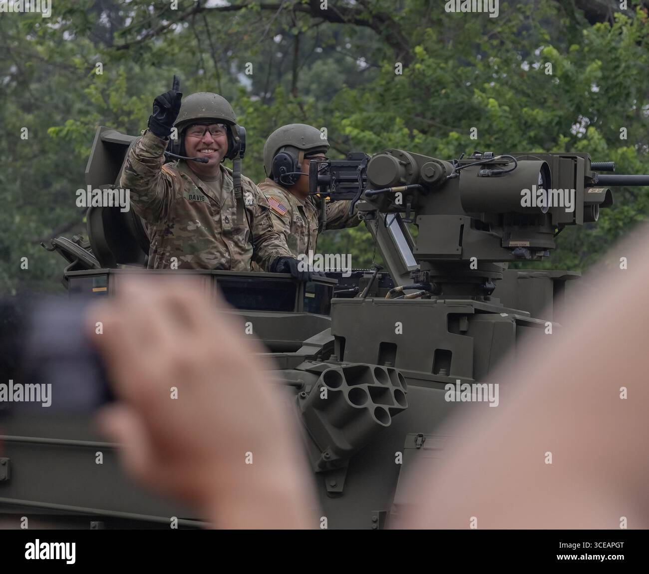 WASHINGTON, D.C. – June 14, 2025: Soldiers ride in a military vehicle ...