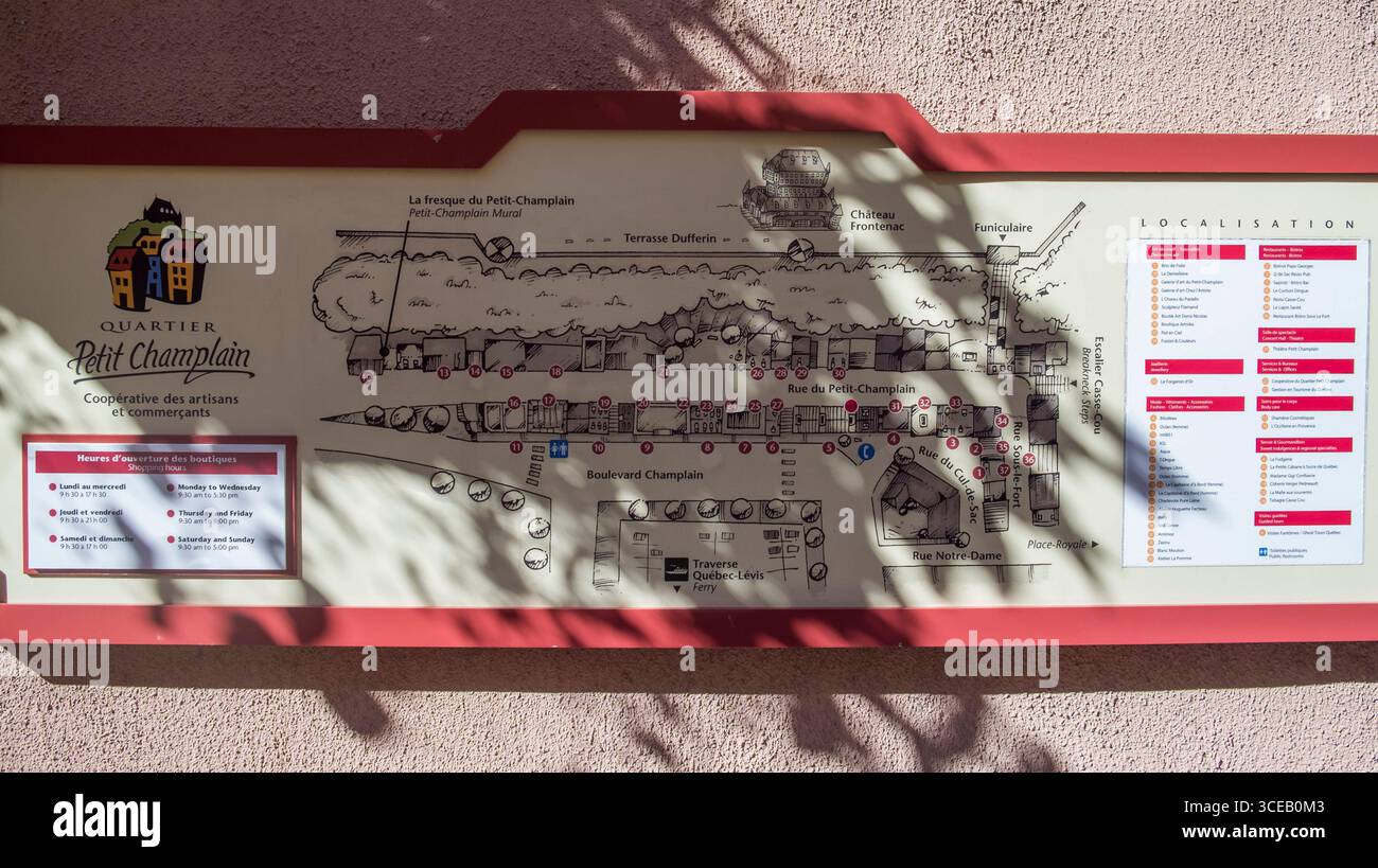 Map of Petit Champlain Quartier on wall in the historic neighborhood of ...
