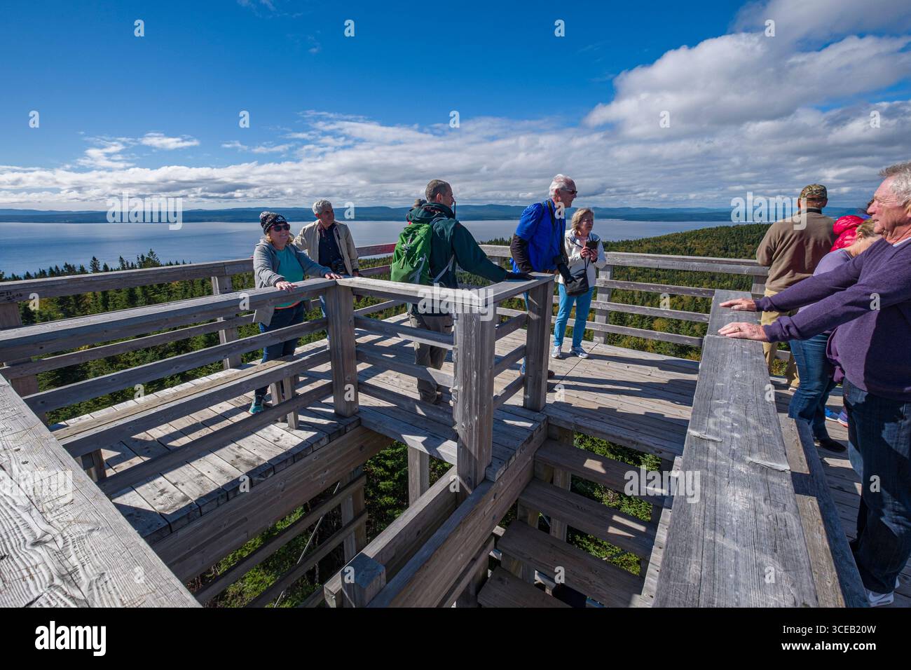 People enjoying view from the Mont Saint-Alban Lookout Tower on the ...