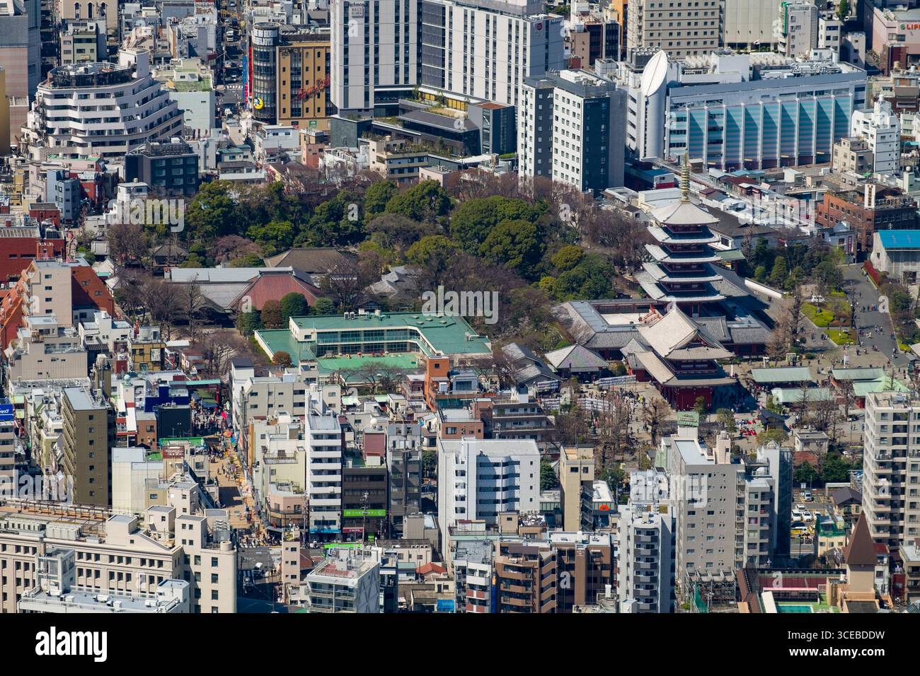 Aerial view of Sensoji Temple and Asakusa seen from the Tokyo Skytree ...