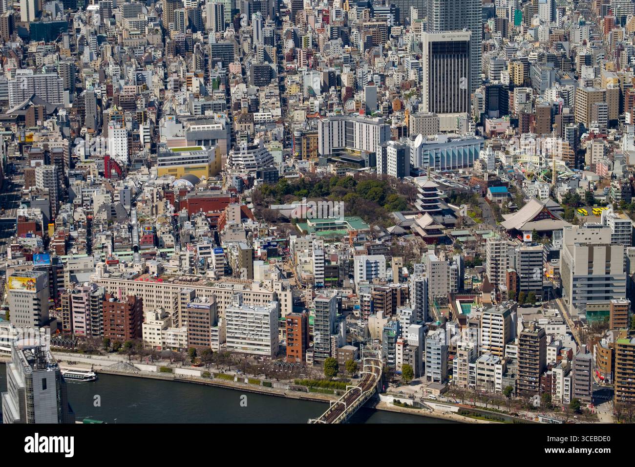 Aerial view of Sensoji Temple and Asakusa seen from the Tokyo Skytree ...