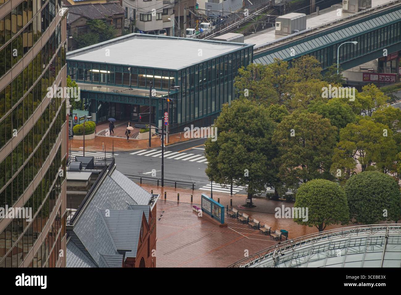Aerial view of the Ebisu Skywalk a covered moving walkway to Ebisu ...