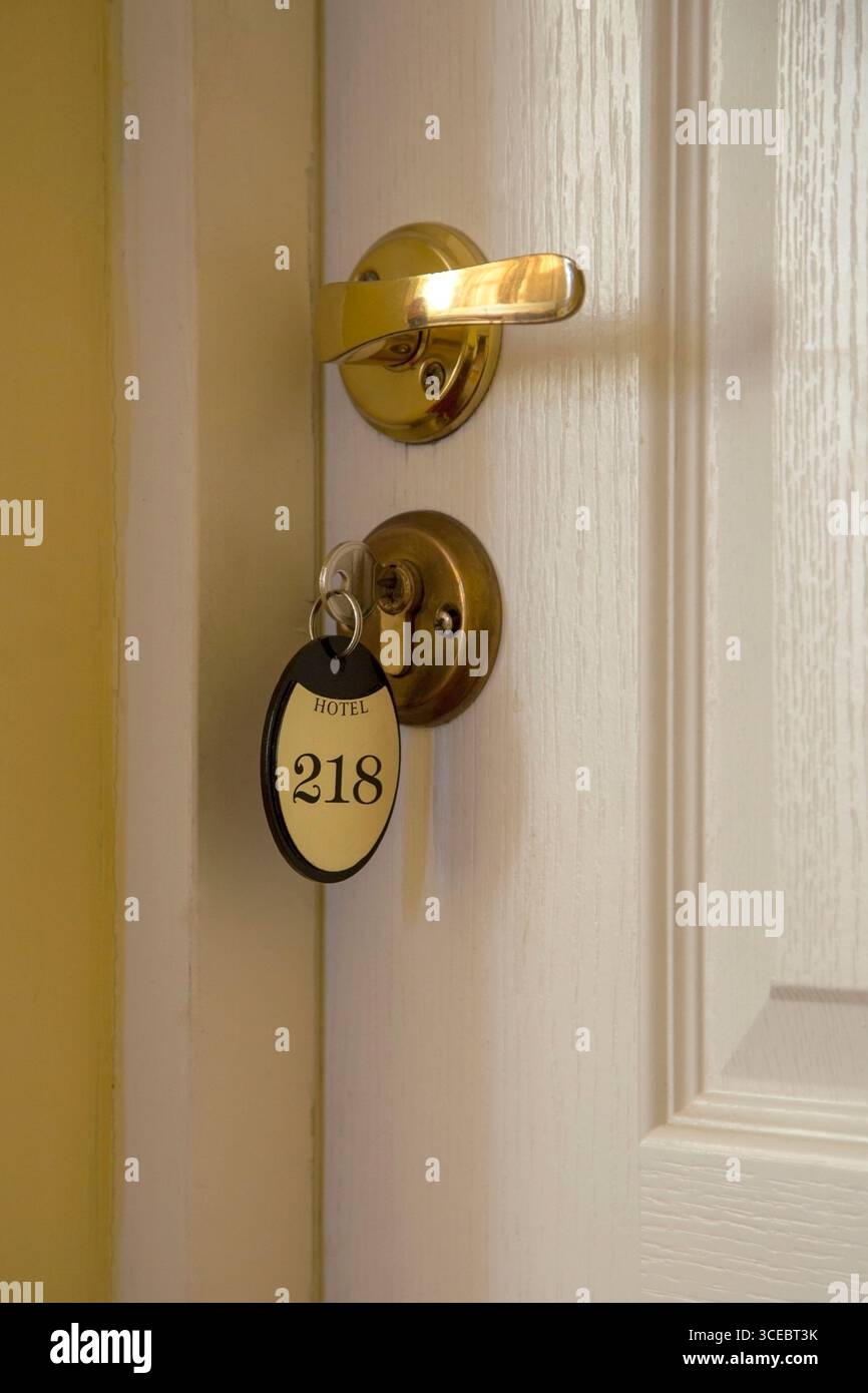 Lock with key from hotel room 218 Stock Photo - Alamy