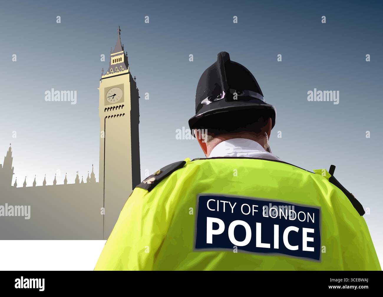 United Kingdom police man in a uniform with inscription "POLICE ...