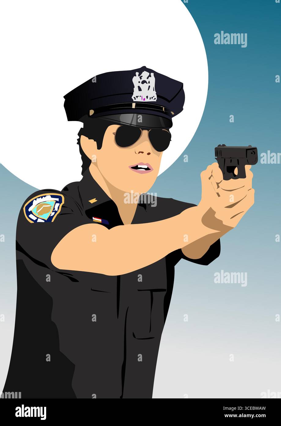 American Policeman with gun. Vector 3d hand drawn illustration Stock ...