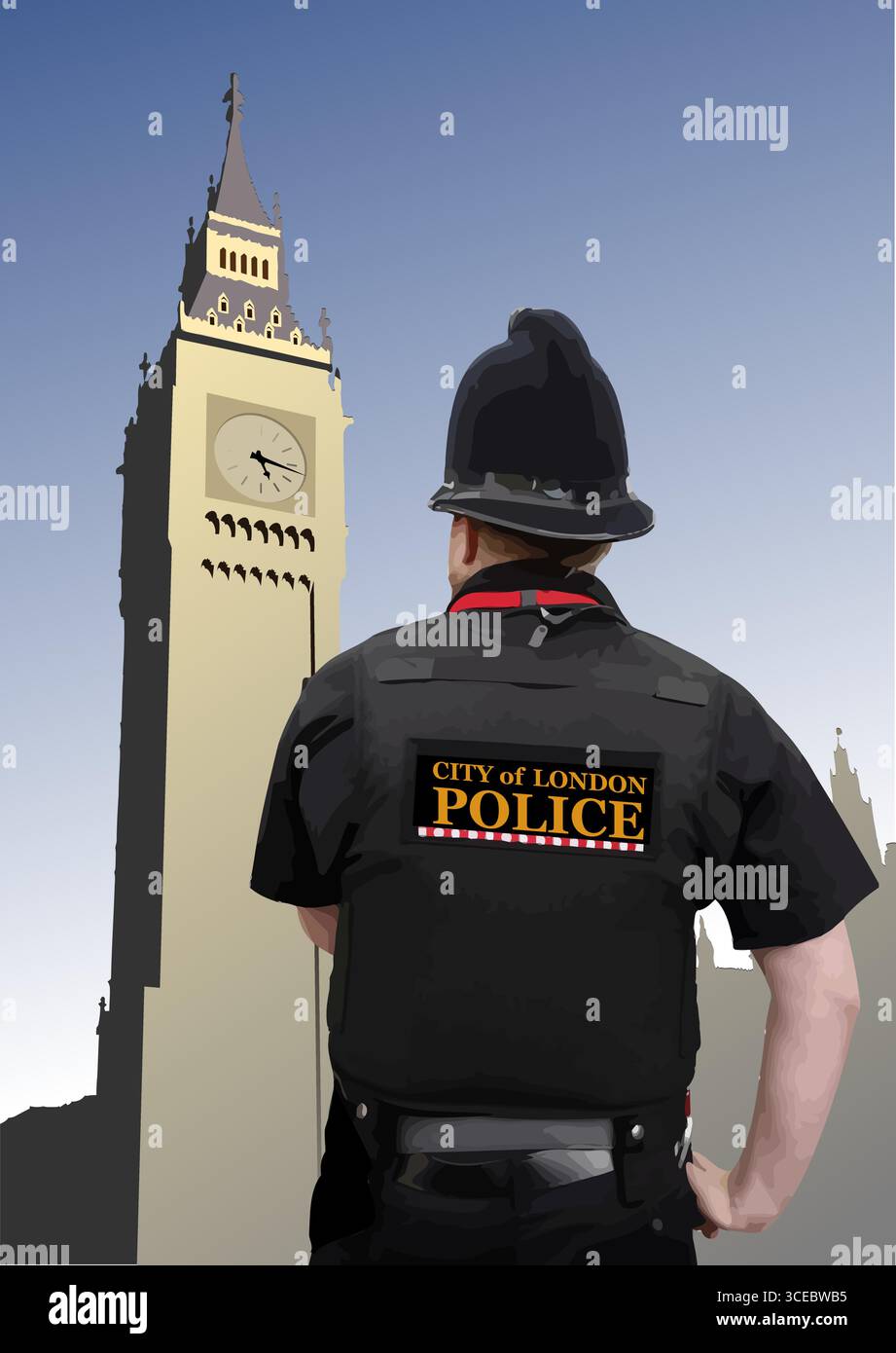 United Kingdom police man in a uniform with inscription "POLICE ...