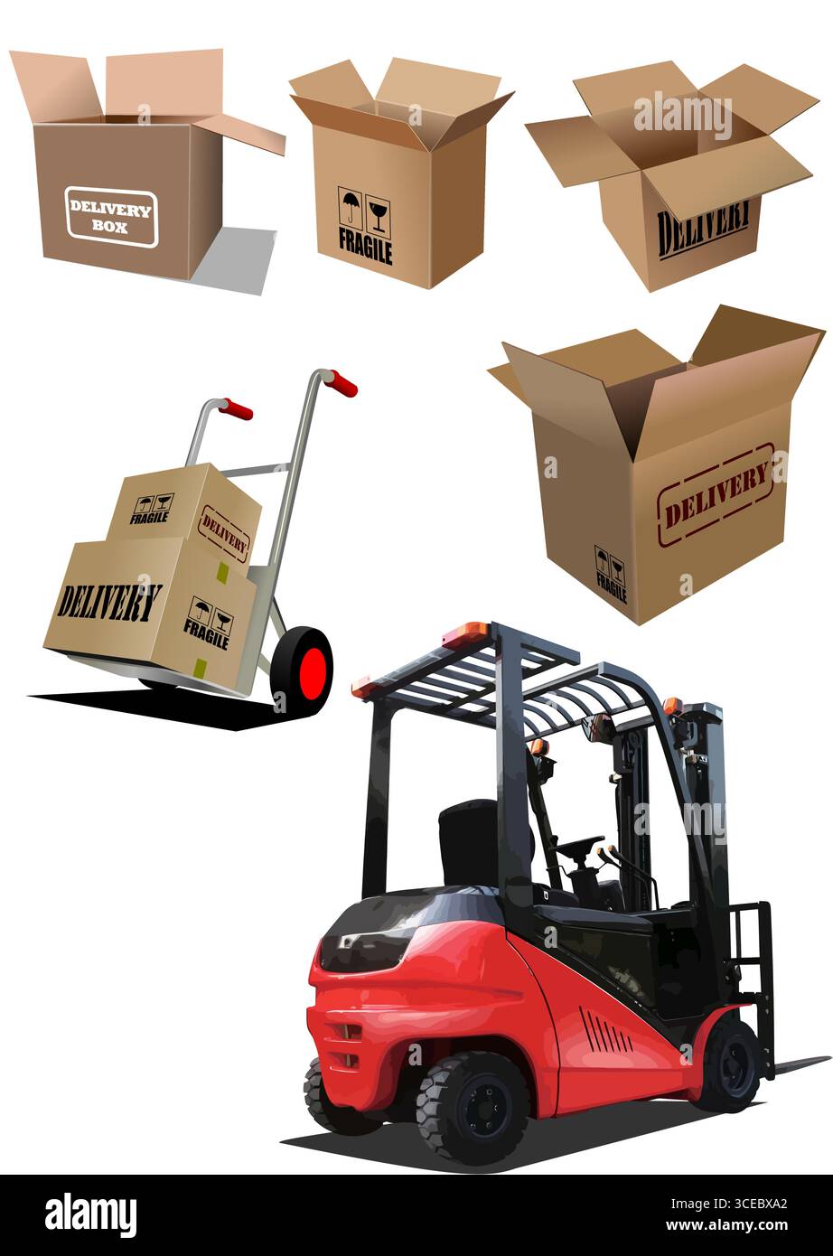 Carton box and delivery unit. Colored vector hand drawn illustration ...