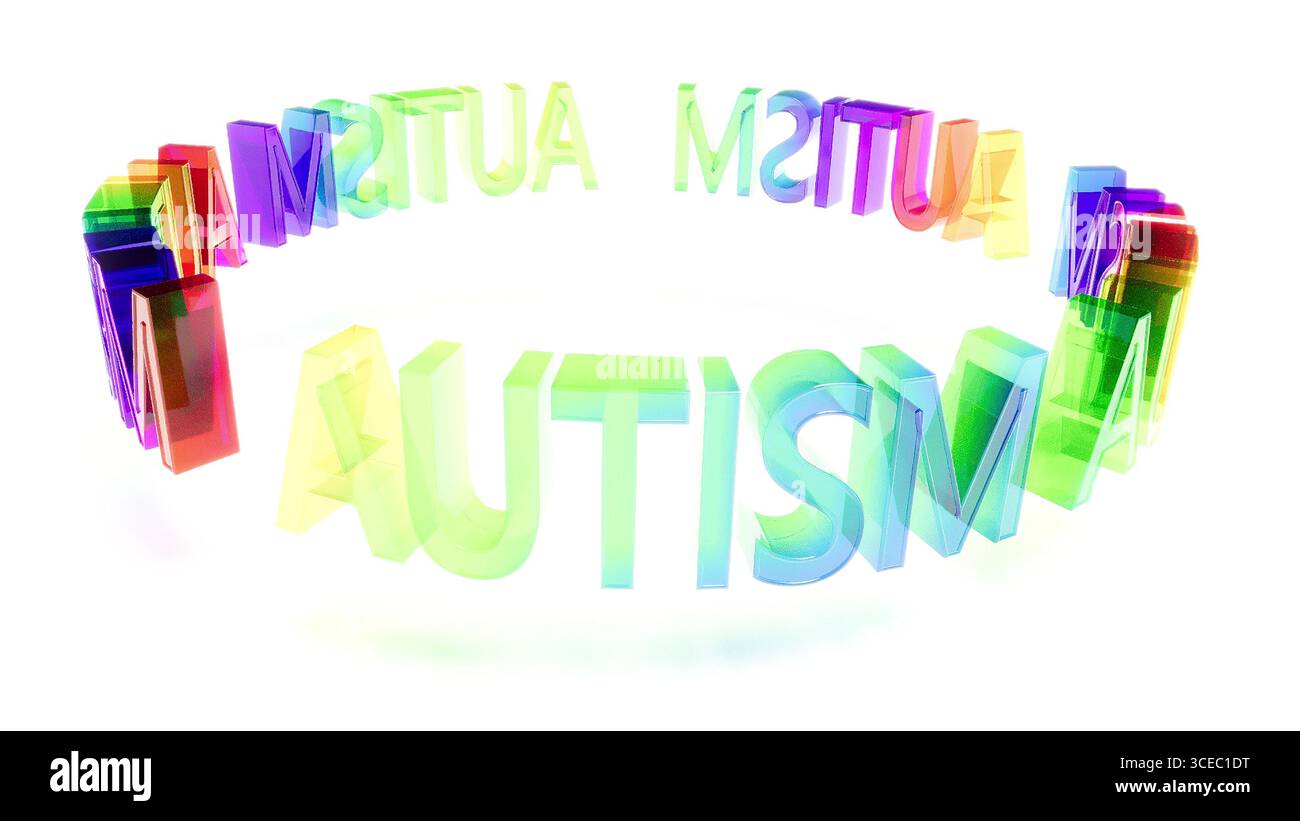 Color glass text autism on white bg 3d render Stock Photo - Alamy