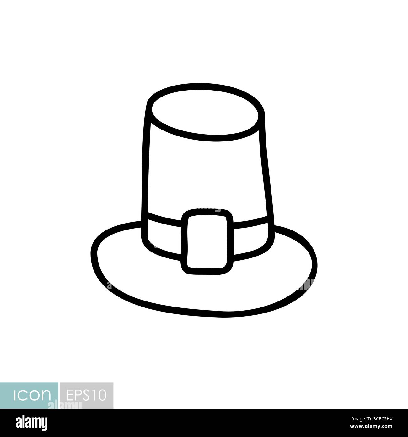A simple, line art icon of a Pilgrim hat. This illustration is a ...