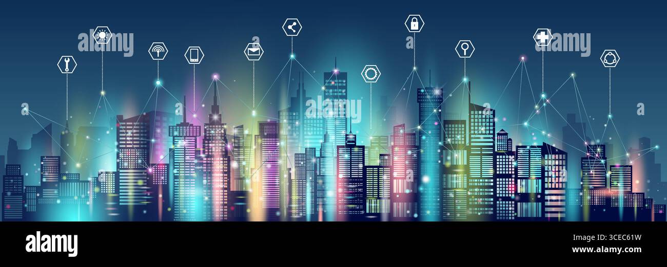 Wireless technology network communication smart city and icon network ...