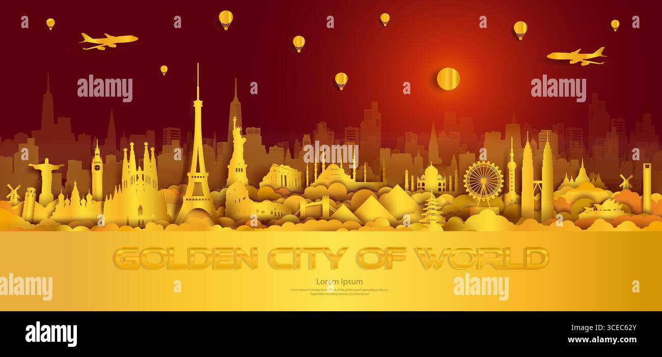 Travel gold city landmarks of world Important architectural monuments ...