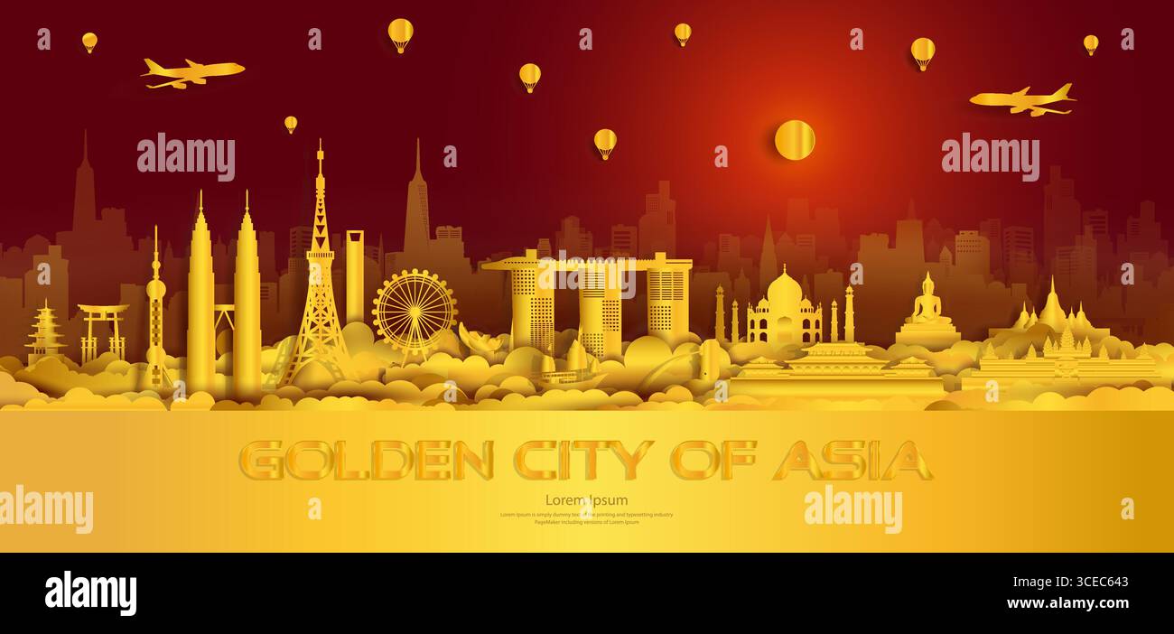 Travel gold city landmarks of Asia Important architectural monuments of ...