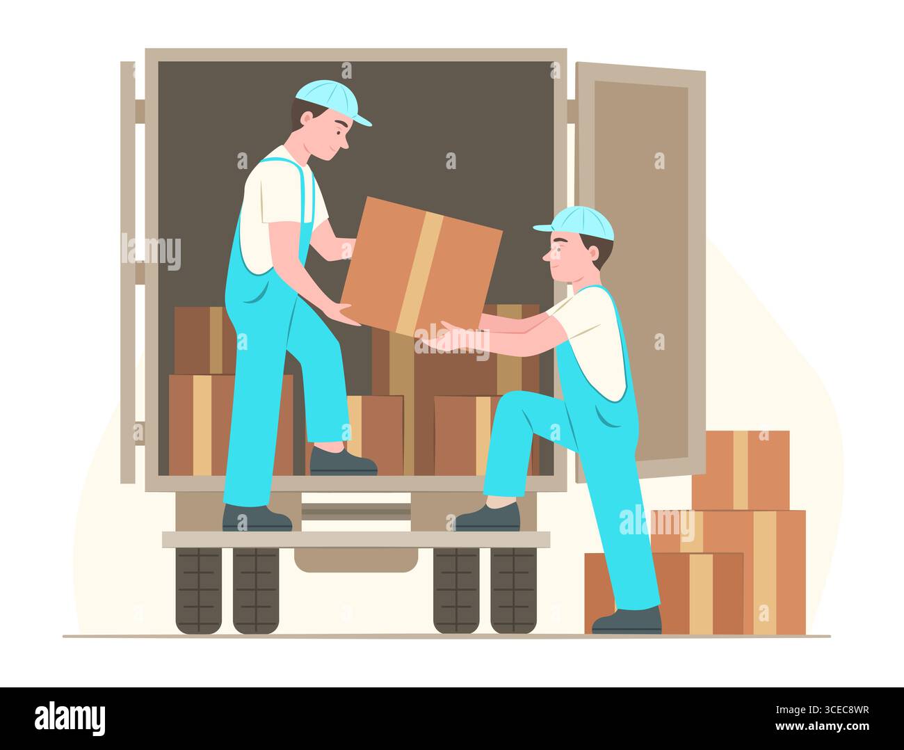 Removalist Delivery Men Staff Help to Moving the Parcel Boxes for ...