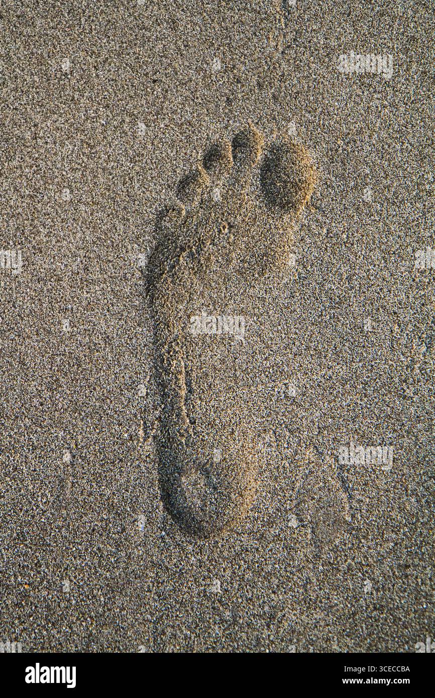 a footprint of a person's foot in the sand on the beach Stock Photo - Alamy