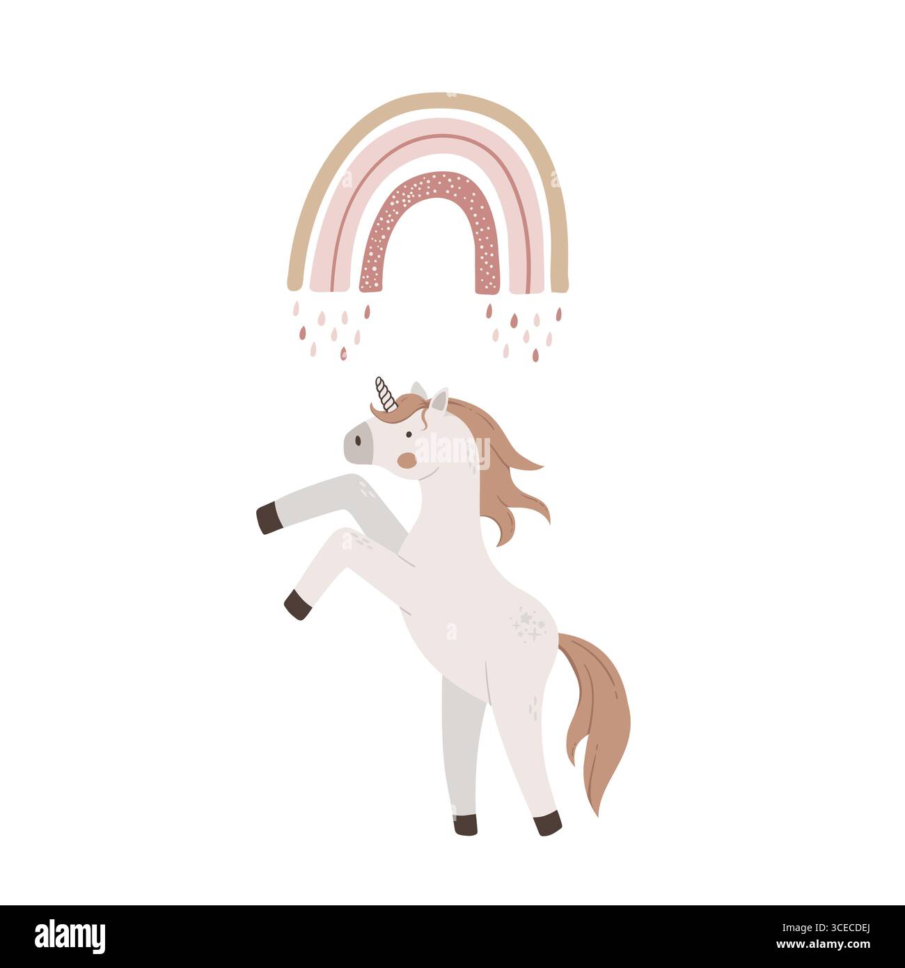 Hand drawn magic unicorn with rainbow isolated on white background ...