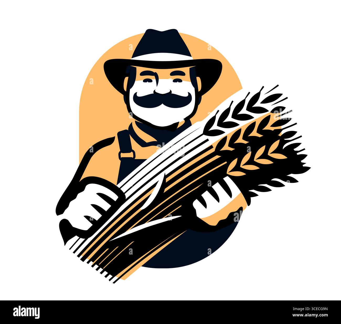 Farmer holding bundle of wheat ears. Farm worker and organic grown food ...