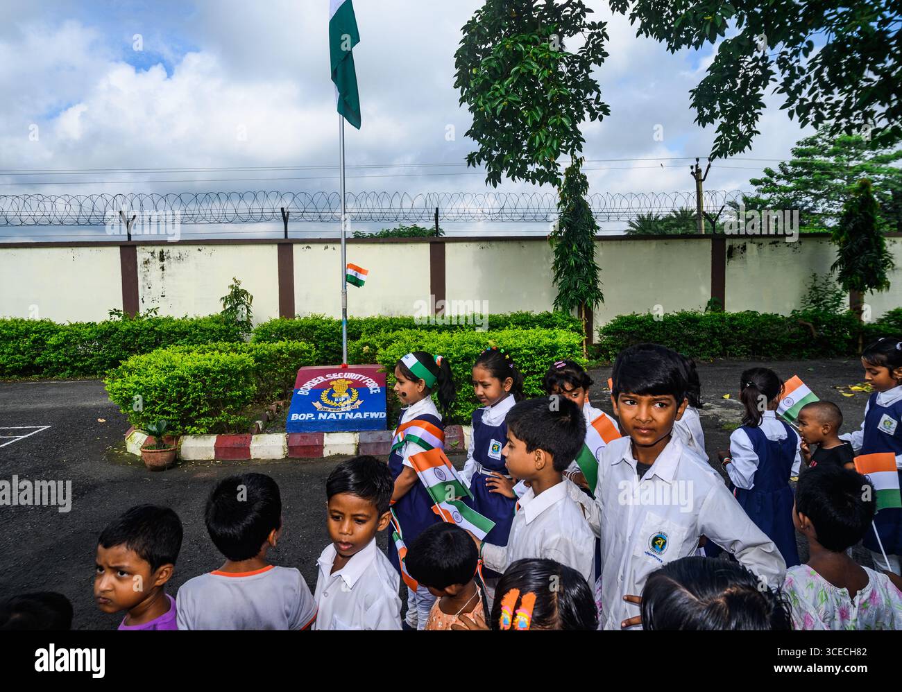 India's 79th Independence Day celebration in the village on the India-Bangladesh barbed wire ...