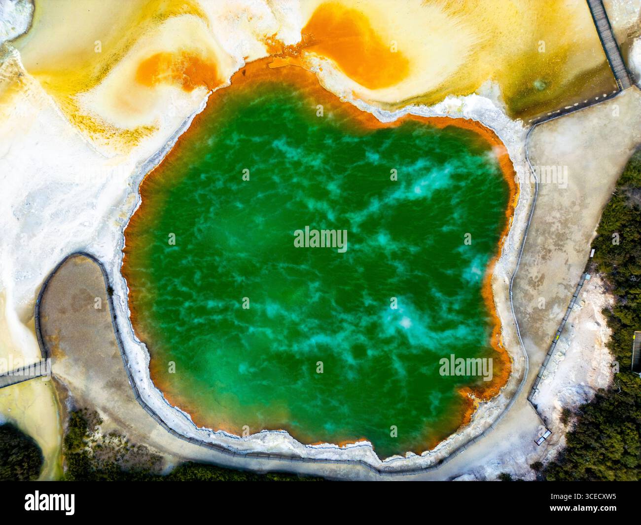 A breathtaking aerial view of Champagne Pool in Wai-O-Tapu geothermal ...
