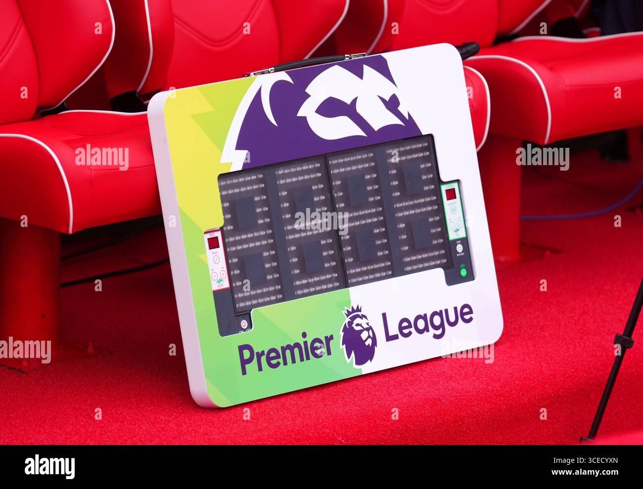 A general view of a substitution board ahead of the Premier League ...