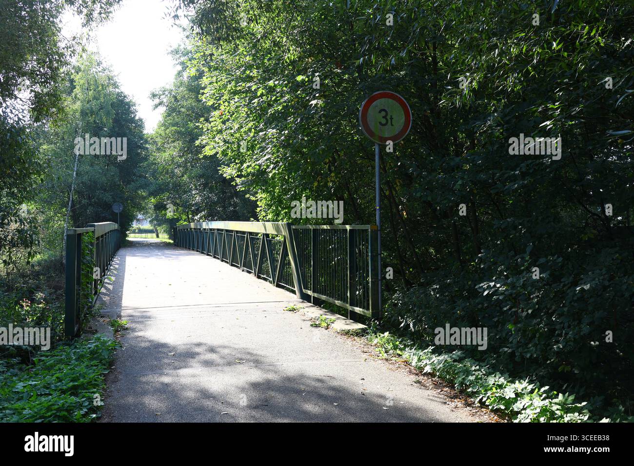 Small bridge with traffic restriction sign in lush greenery Stock Photo ...