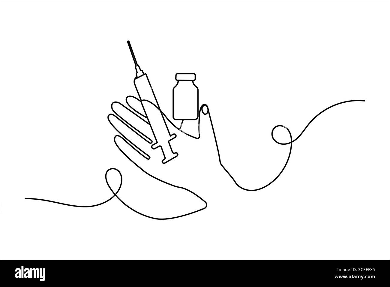 Vaccine and syringe continuous one line drawing in minimalist style ...