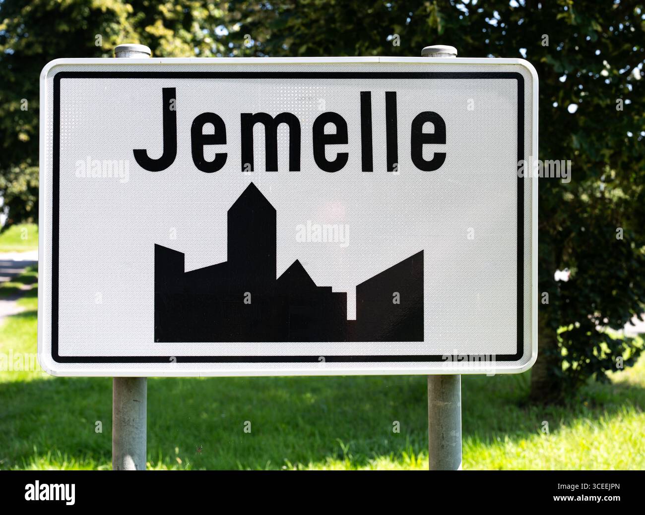 Road sign of the village of Jemelle - Rochefort, Province de Namur ...