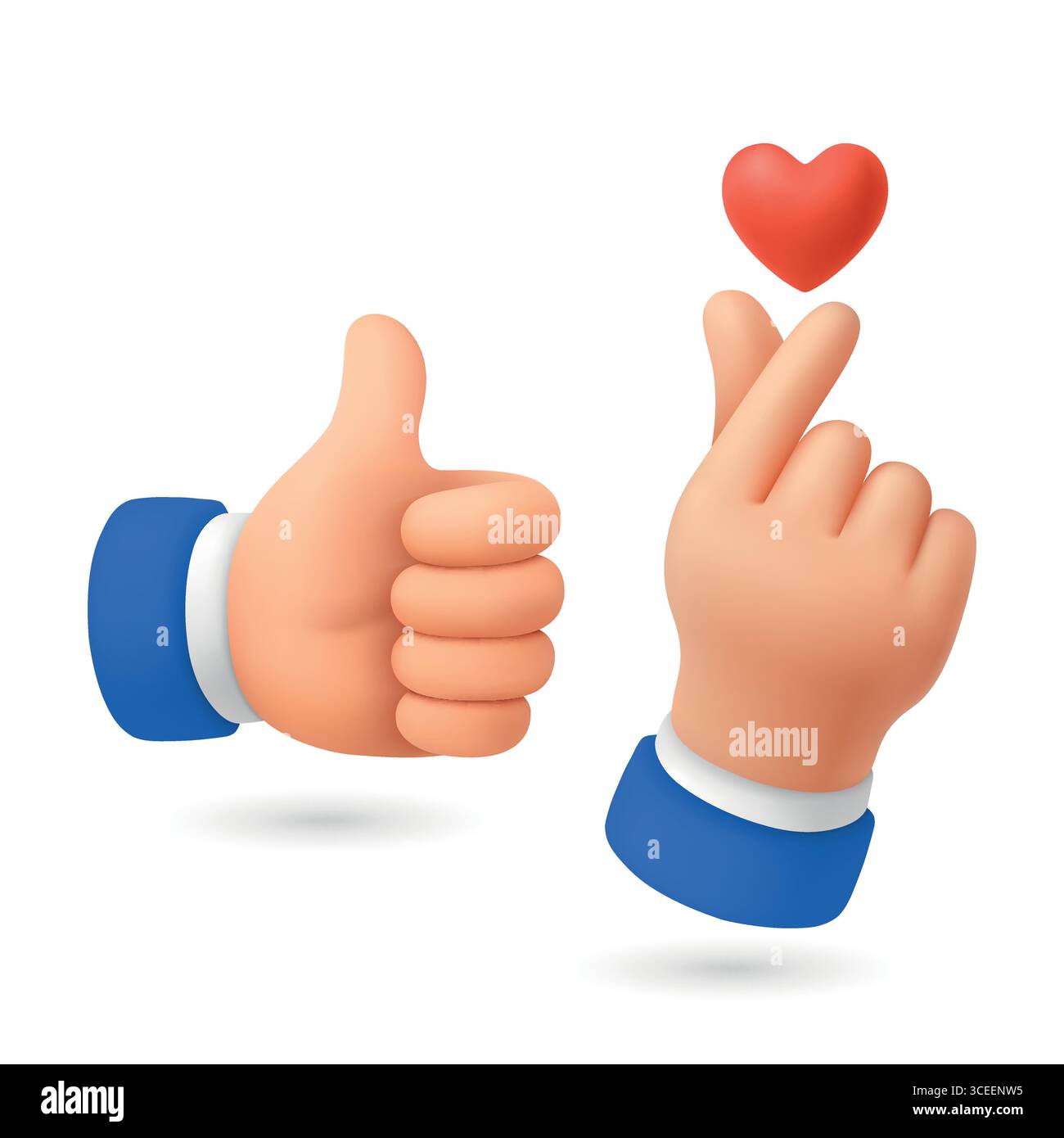 Vector 3d Finger Heart Hand Gesture Set. Korean Finger Heart ...