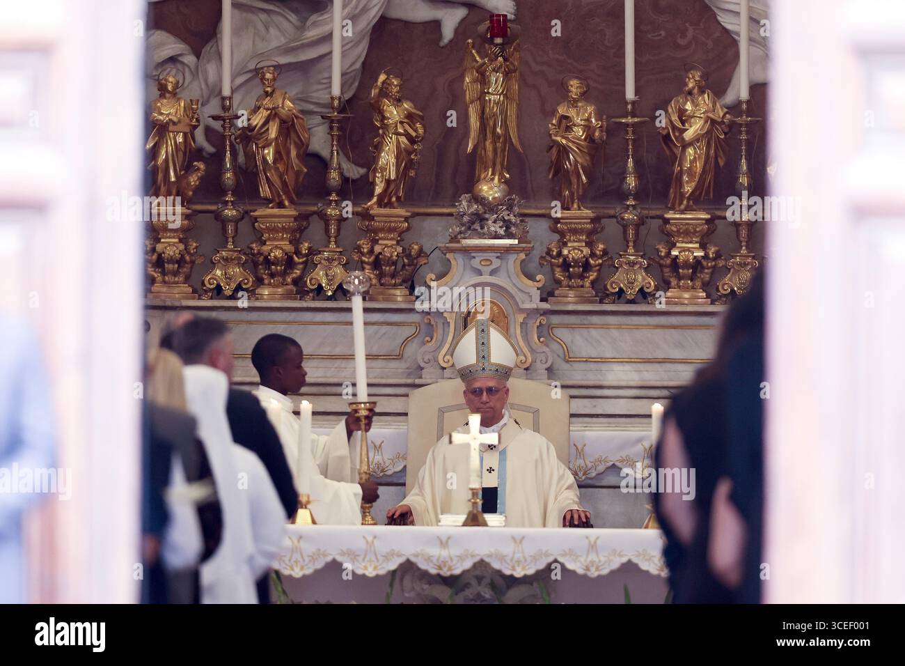 Castelgandolfo, Italy - August 15, 2025: Pope Leo XIV celebrates the ...