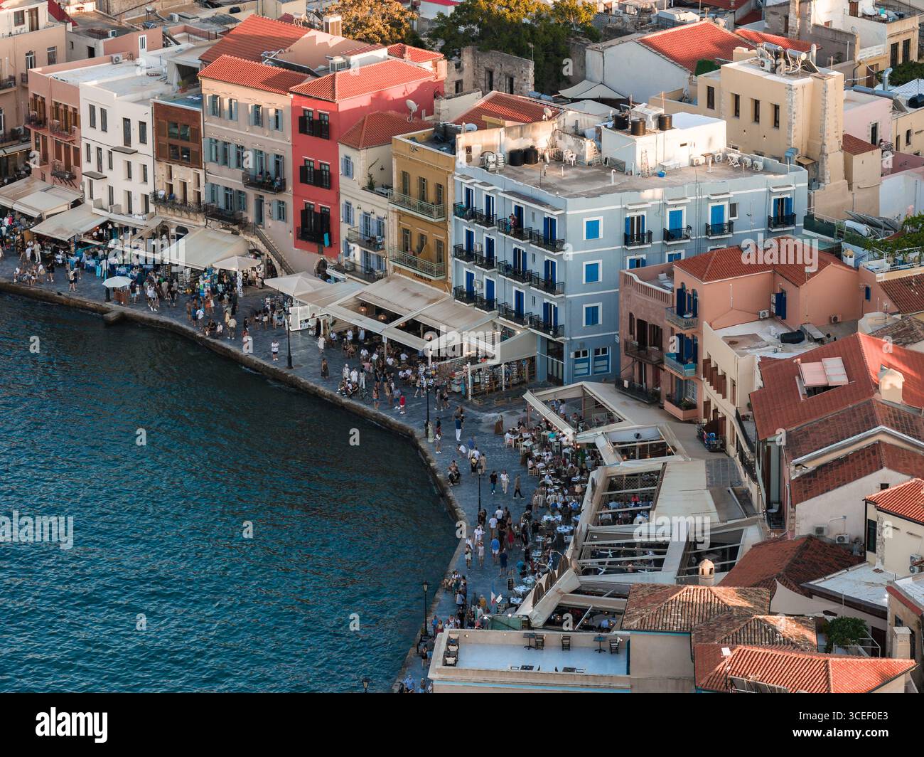 Aerial View of Chania Waterfront with Colorful Buildings and Harbor ...