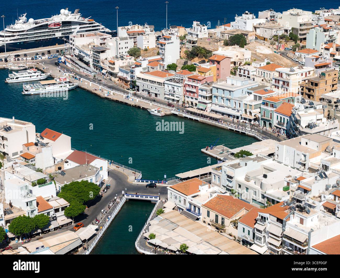 Aerial View of Agios Nikolaos Harbor and Town on Crete, Greece Stock ...