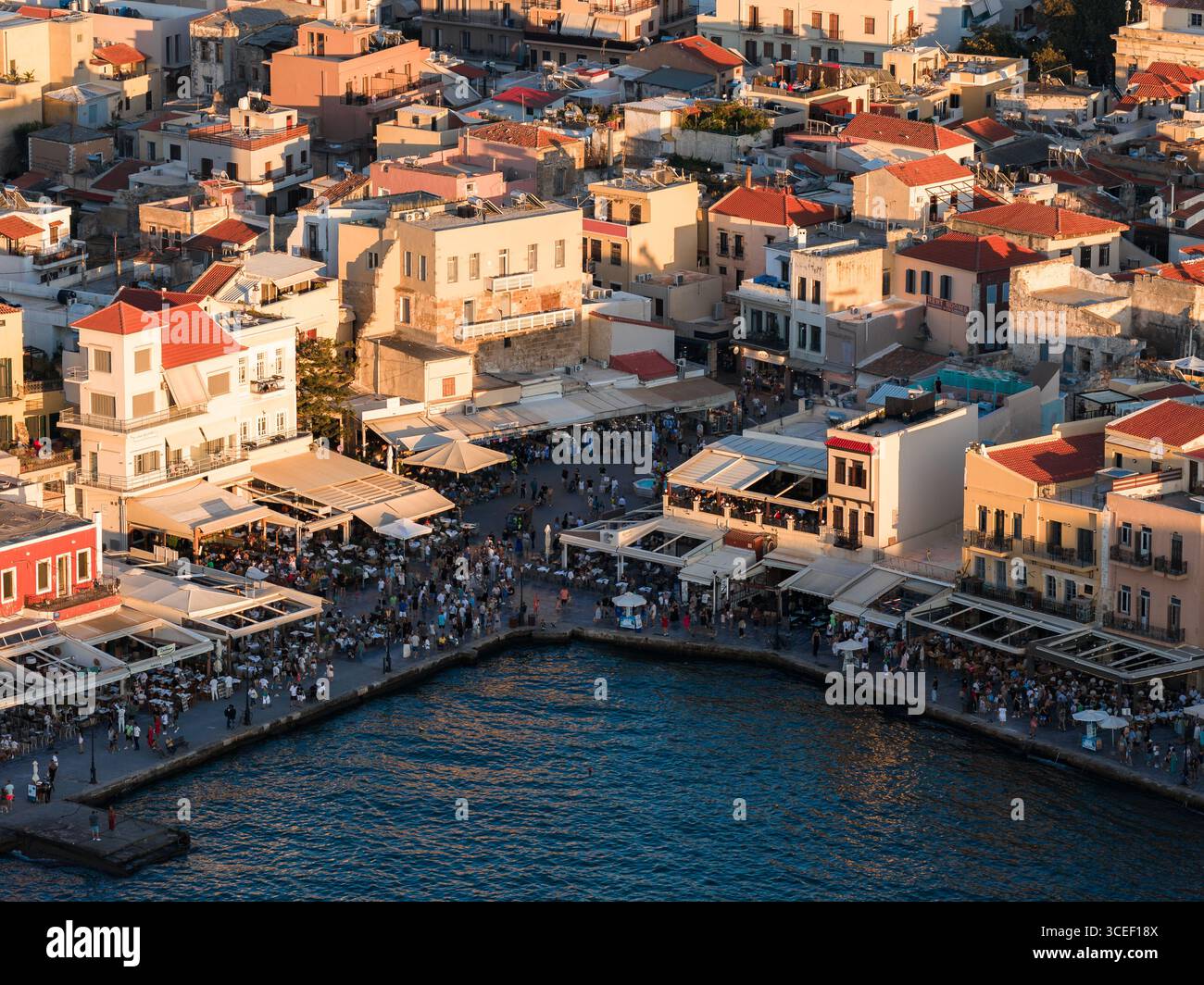Aerial View of Chania Town Waterfront at Sunset, Crete, Greece Stock ...